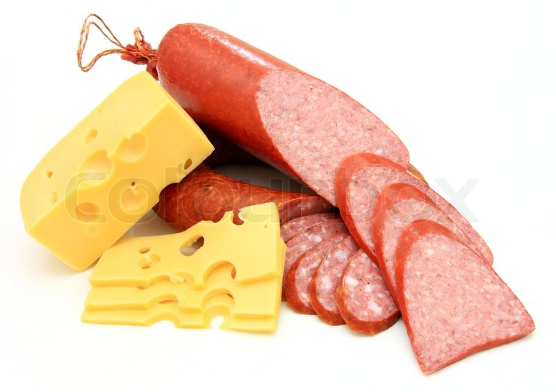 Frische Wurst mit Käse auf einem weißen Hintergrund | Stockfoto | Colourbox