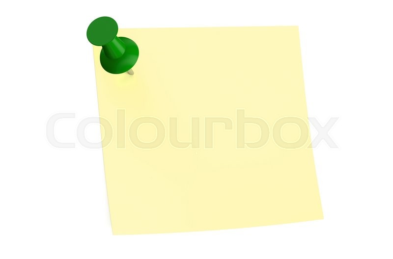 Green push pin with blank sticky note | Stock image | Colourbox