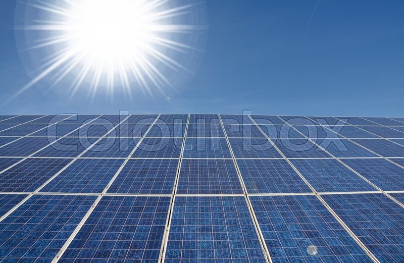 Modern solar panel with bright sun, ... | Stock image | Colourbox