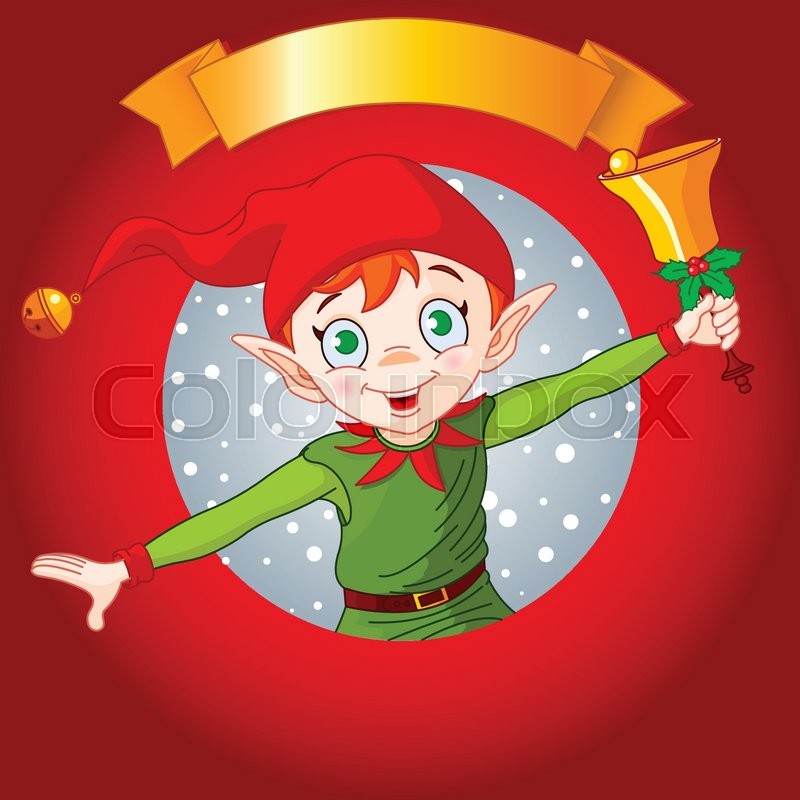 Christmas elf ringing in a bell | Stock vector | Colourbox