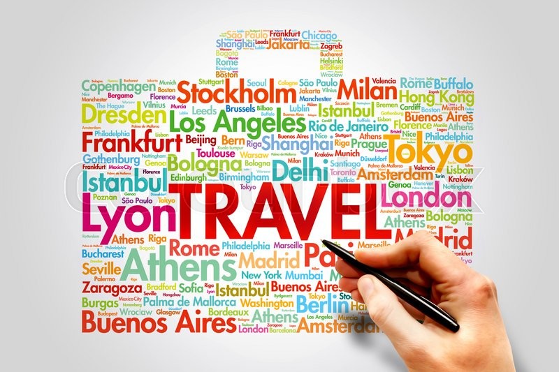 TRAVEL, cities names word cloud travel ... | Stock image | Colourbox