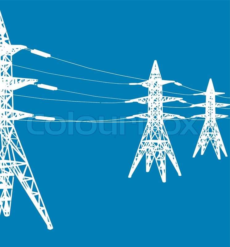 Vector power line illustration on blue ... | Stock Vector | Colourbox