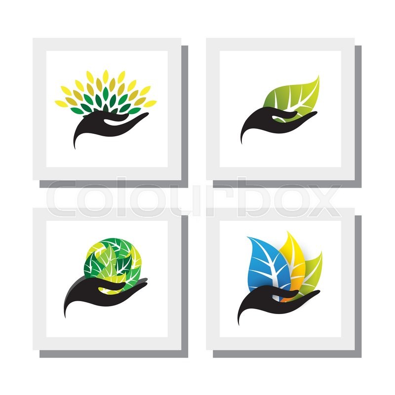 Set of logo designs of hand holding ... | Stock vector | Colourbox