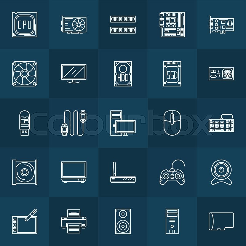 Computer components icons - vector set ... | Stock vector | Colourbox