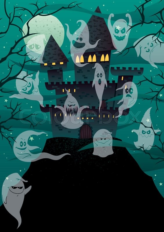 Haunted cartoon castle on steep hill ... | Stock vector | Colourbox
