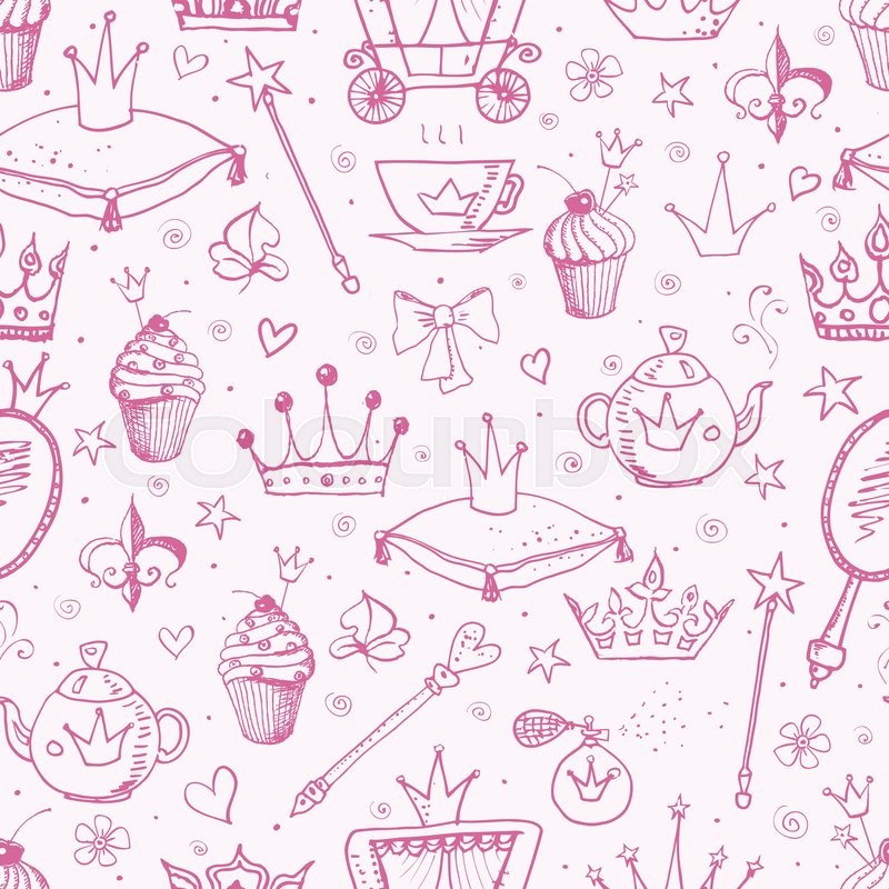 Seamless pink background with princess ... | Stock vector | Colourbox