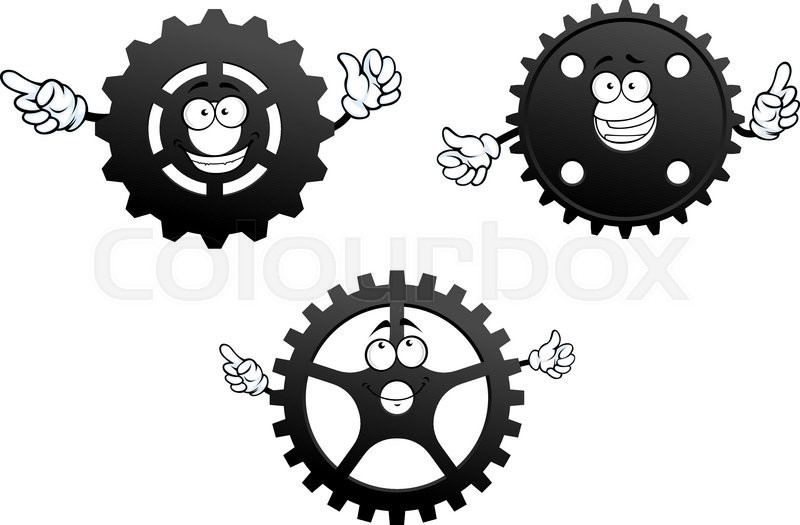 Gear wheels with funny happy faces and ... | Stock vector | Colourbox
