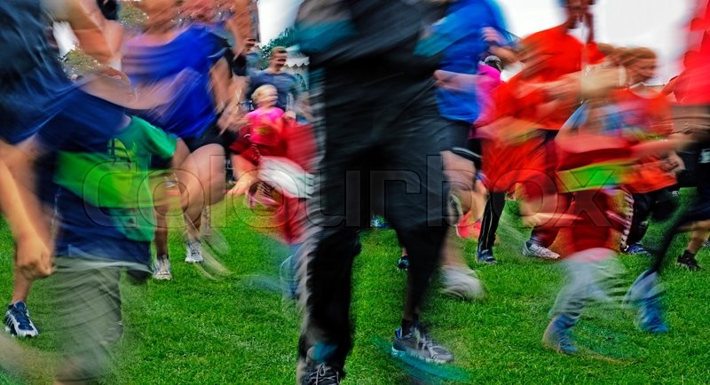 Crowd of people running just after ... | Stock image | Colourbox