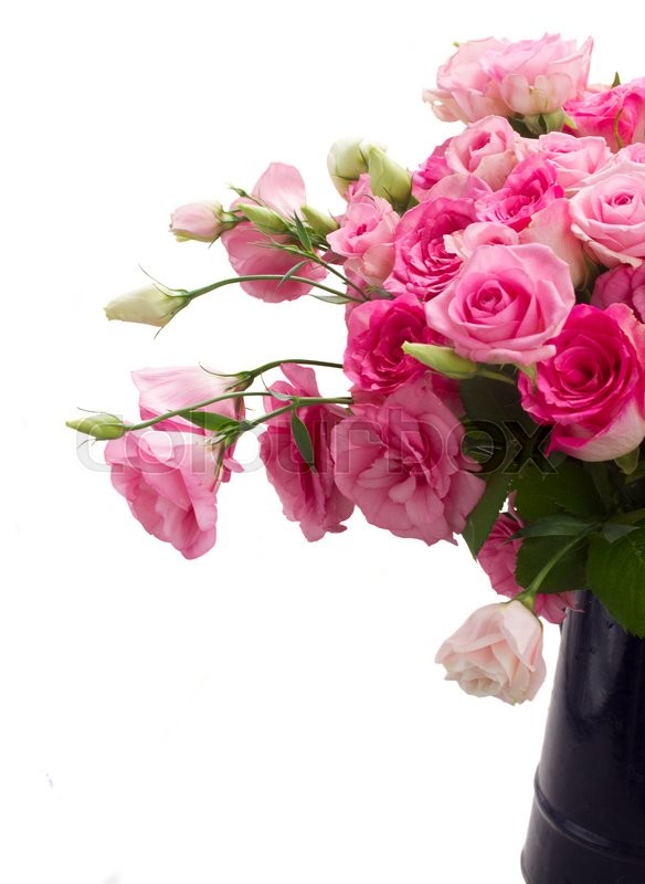 Bouquet of pink roses and eustoma ... | Stock image | Colourbox