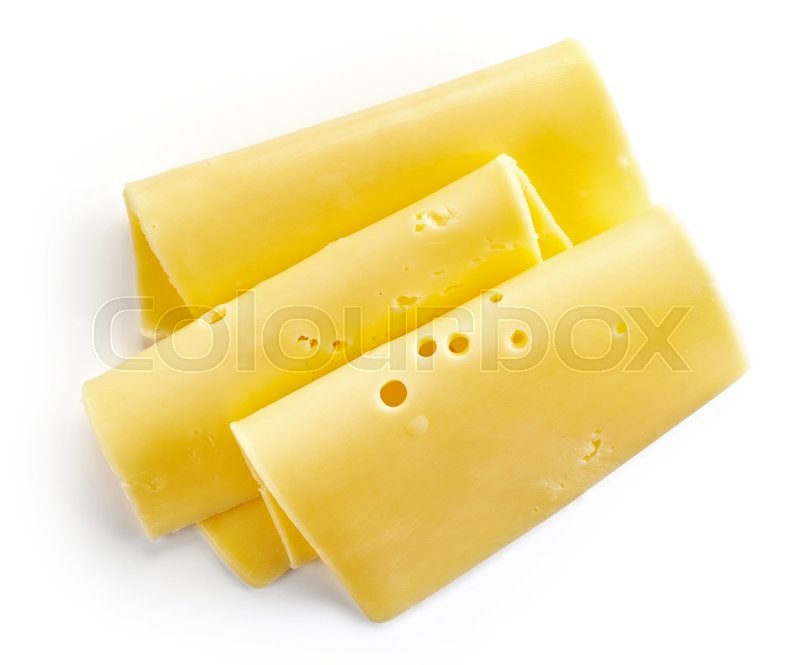 Cheese slices isolated on white ... | Stock image | Colourbox