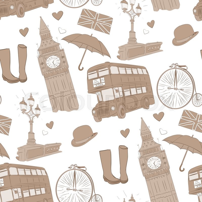 Vector hand drawn London pattern with ... | Stock vector | Colourbox