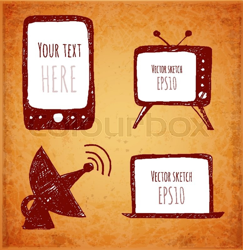 Sketches of mobile phone, TV set, ... | Stock vector | Colourbox