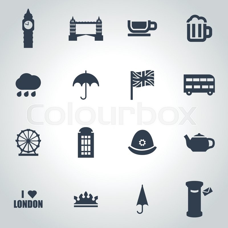 Vector black london icon set on grey ... | Stock vector | Colourbox