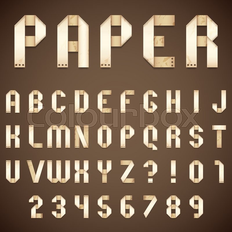 Full alphabet of old paper folded font | Stock vector | Colourbox