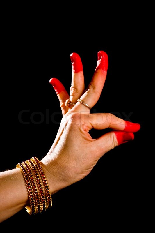 Woman hand showing Hamsasyo hasta (hand gesture, also called mudra ...
