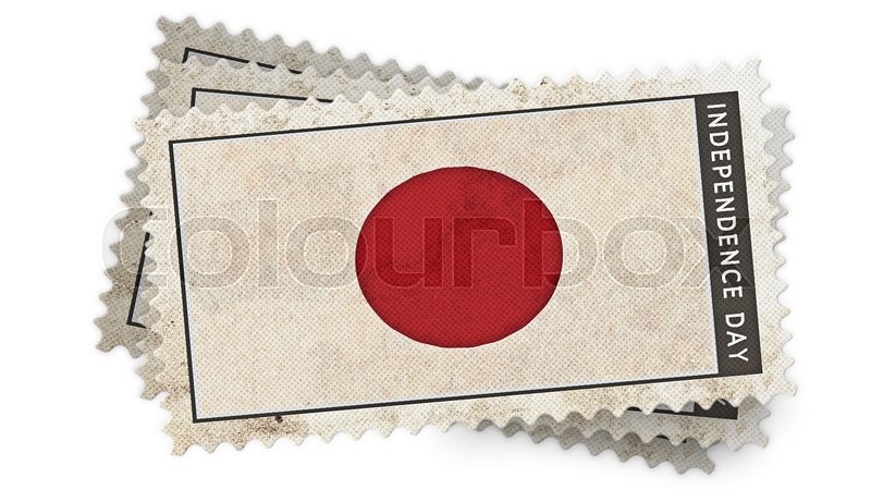 Japan flag on stamp independence day is ... | Stock image | Colourbox