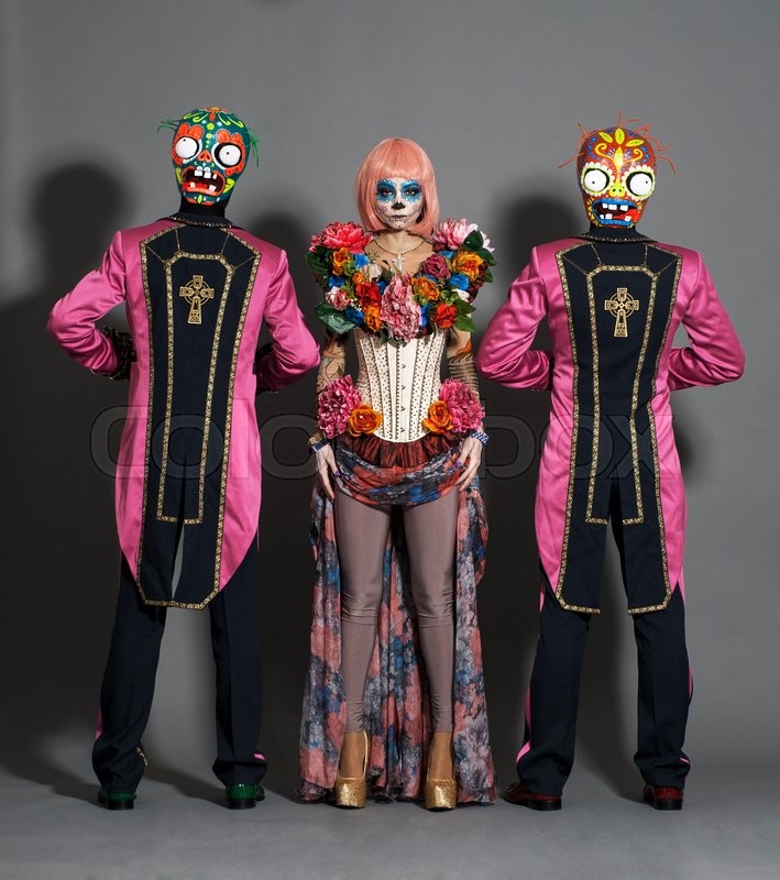 Two zombie men and dead lady posing on ... | Stock image | Colourbox