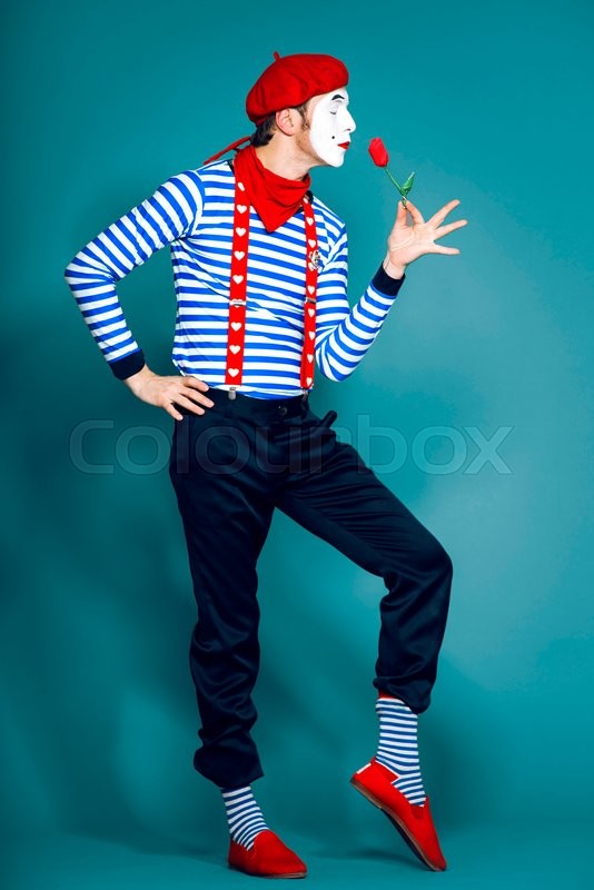 Emotional funny mime in red ... | Stock image | Colourbox