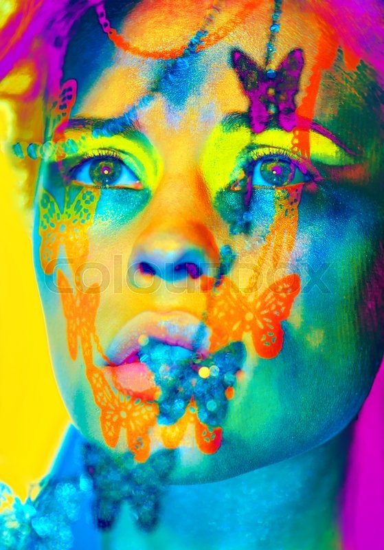 Close up portrait of woman color face ... | Stock image | Colourbox