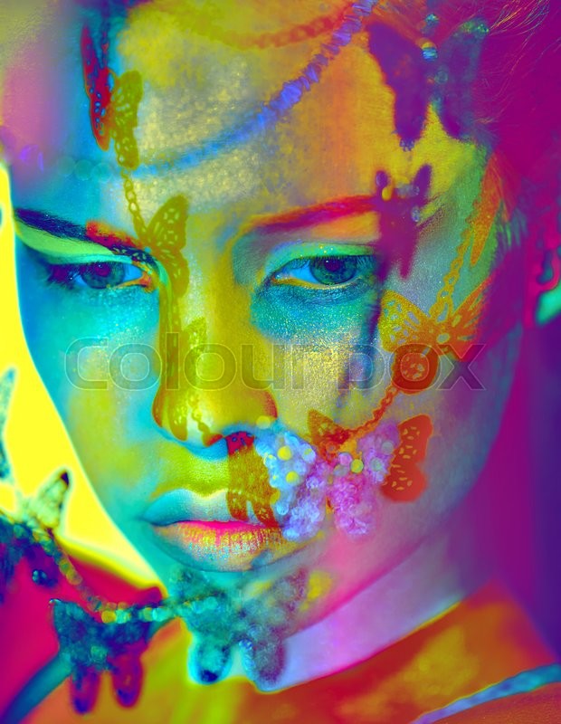 Close up portrait of woman color face ... | Stock image | Colourbox