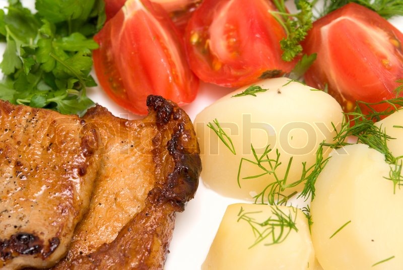 Schmackhaftes Fleisch auf weißem Teller | Stock Bild | Colourbox