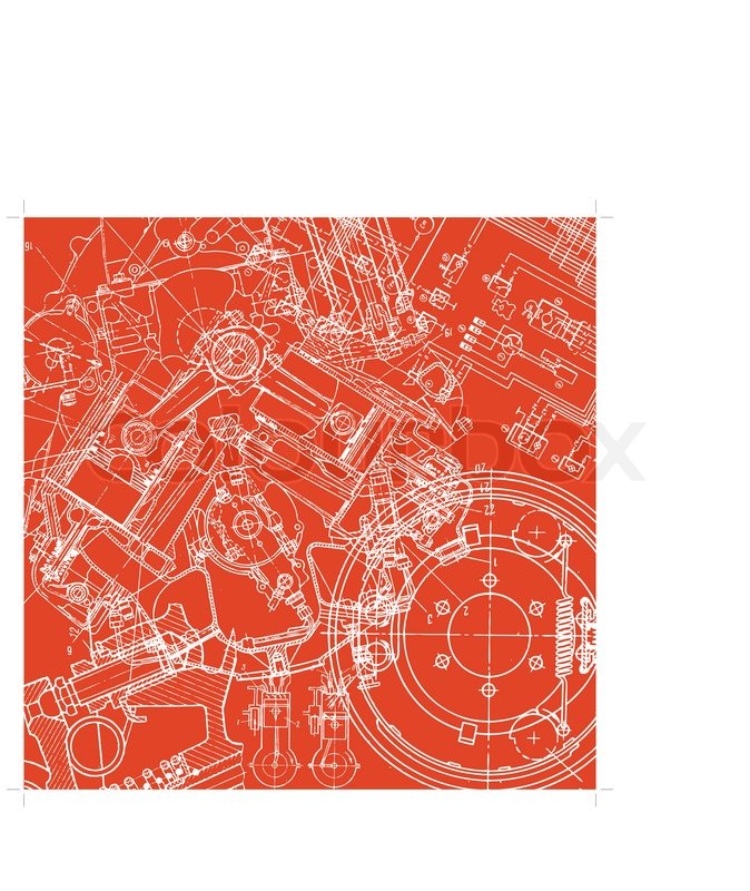 Technical drawing or blueprint on red ... | Stock vector | Colourbox