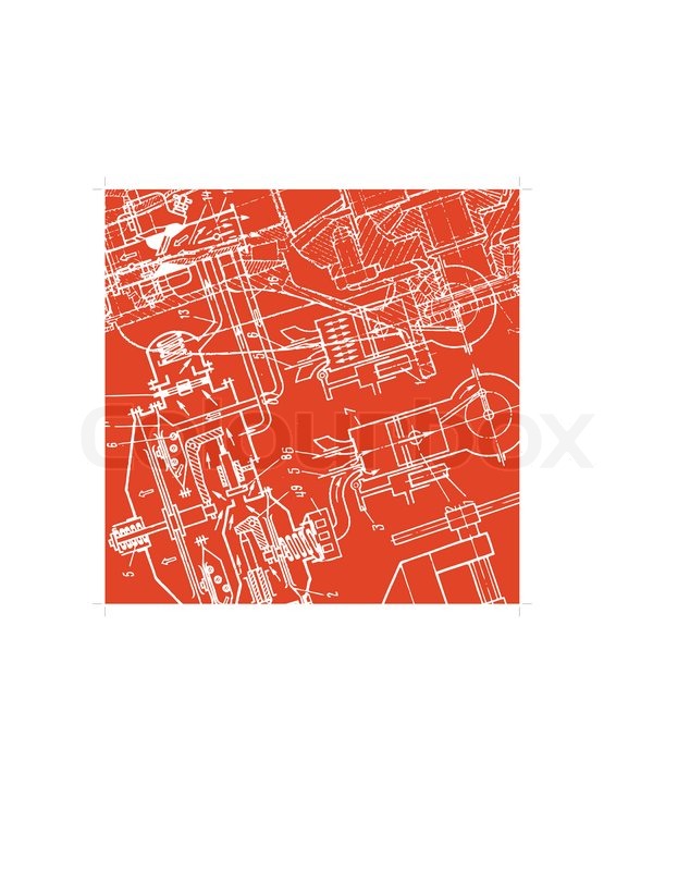 Technical drawing or blueprint on red ... | Stock vector | Colourbox