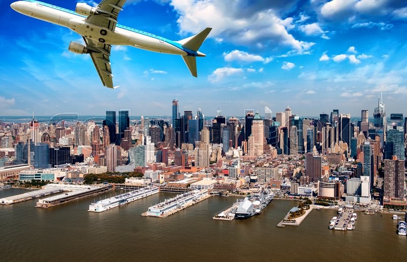 Aircraft overflying New York City ... | Stock image | Colourbox