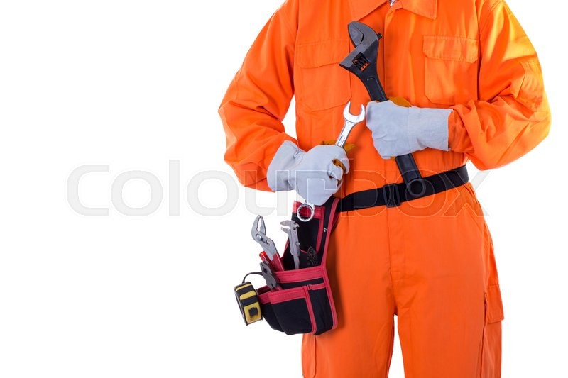 Technician in orange overall isolated ... | Stock image | Colourbox