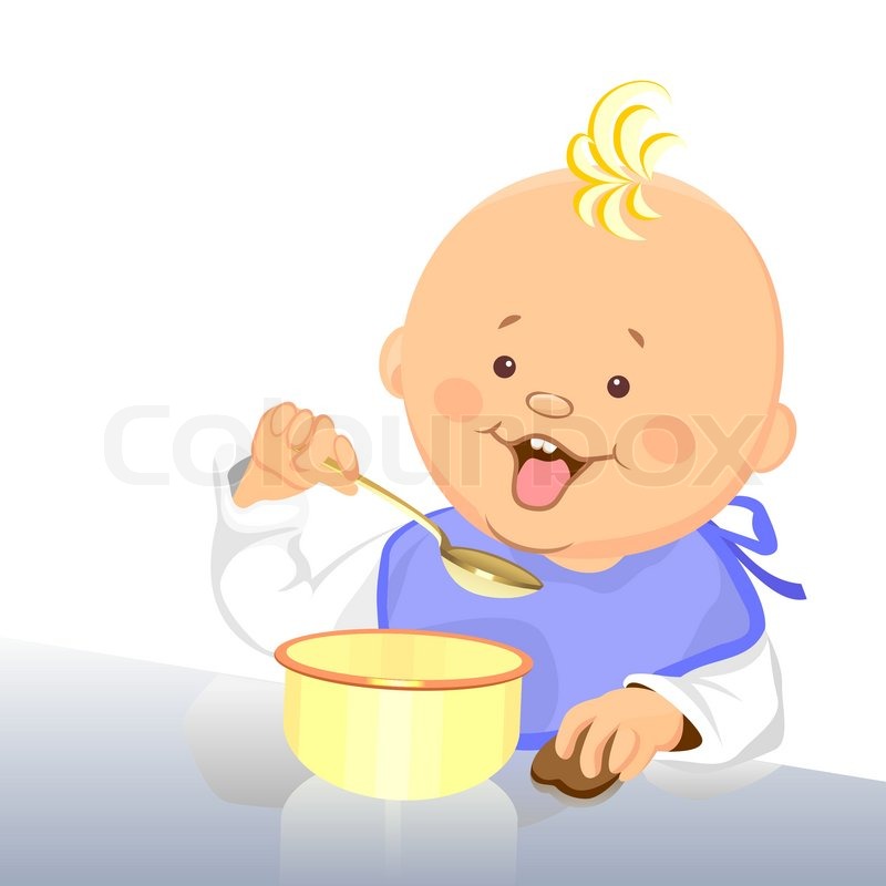 Vector cute baby eats with a spoon ... | Stock vector | Colourbox