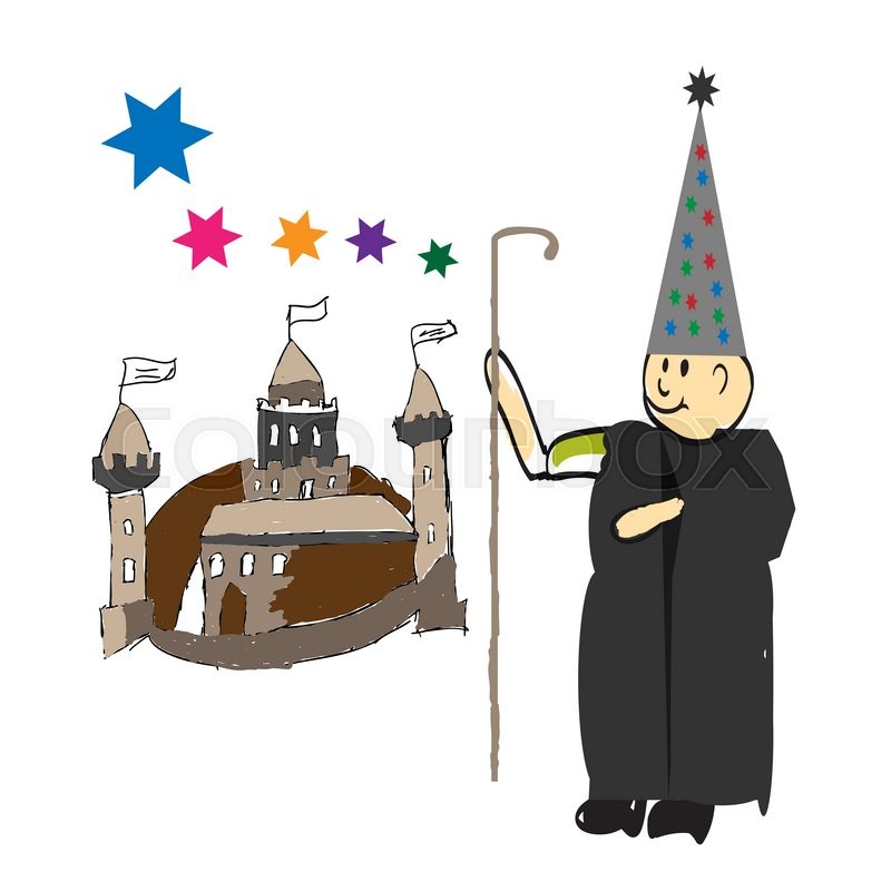 Magician learns magic illustration | Stock vector | Colourbox