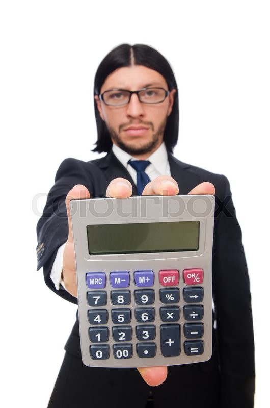 Man with calculator isolated on white | Stock Photo | Colourbox