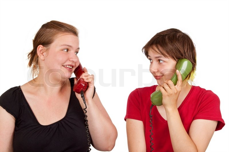 Zwei junge Frauen telefonieren - ... | Stock Bild | Colourbox