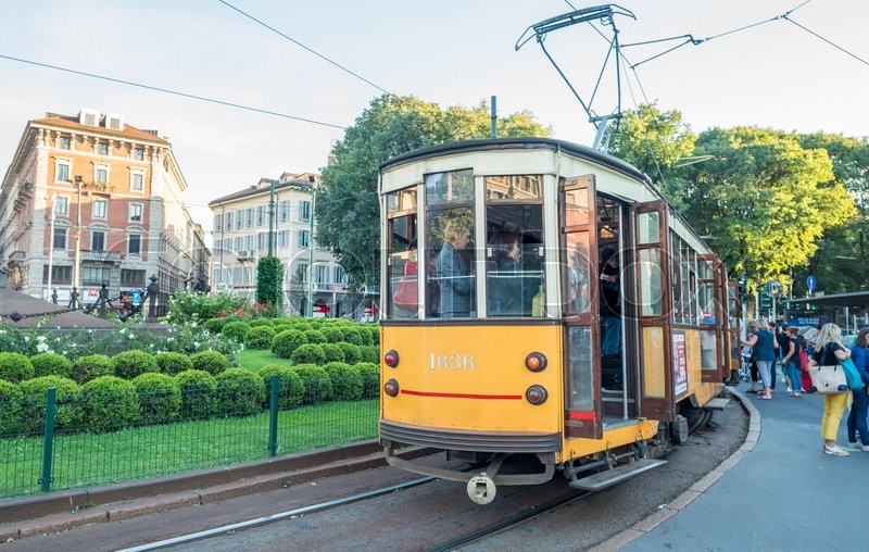 MILAN - SEP 25: Historic tram rides on September 25, 2015 in Milan ...