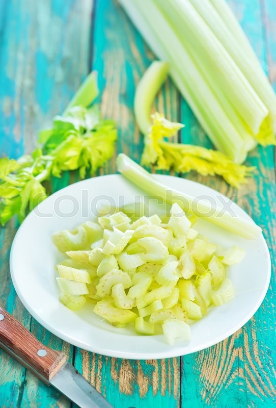 Celery on plate and on a table | Stock image | Colourbox