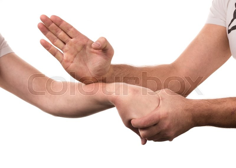 Blocking arms. Isolated on a white ... | Stock image | Colourbox