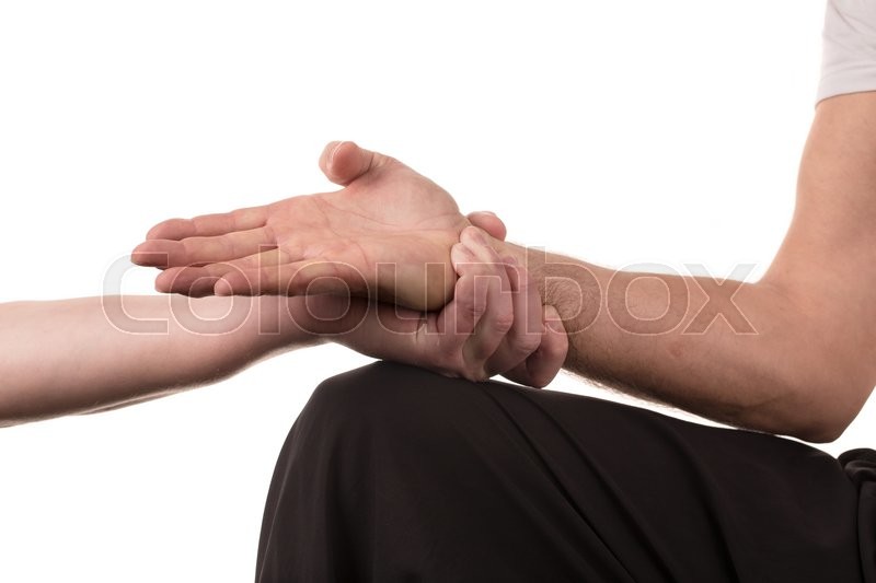 Blocking arms. Isolated on a white ... | Stock image | Colourbox