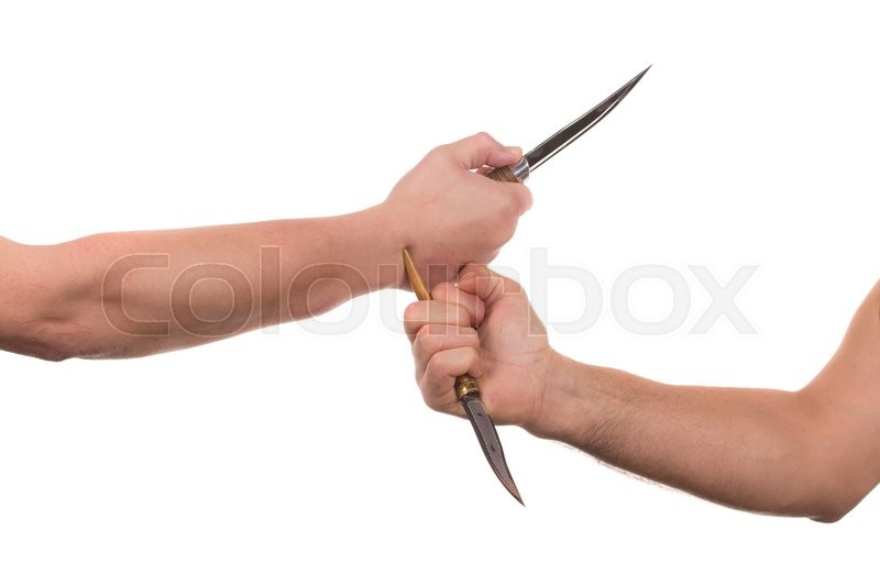 Blocking arms with a knife. Isolated on ... | Stock image | Colourbox