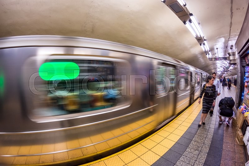 Fast moving subway train in New York ... | Stock image | Colourbox