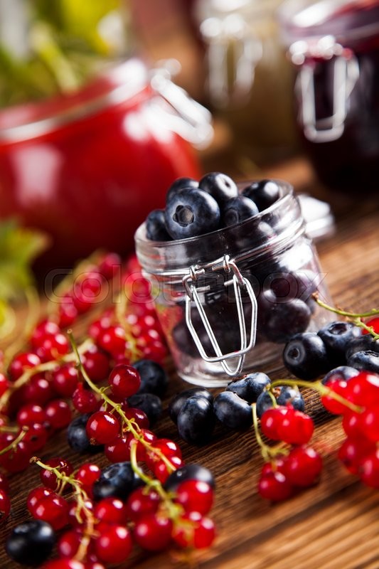 Fresh berries and wild berry jam | Stock image | Colourbox