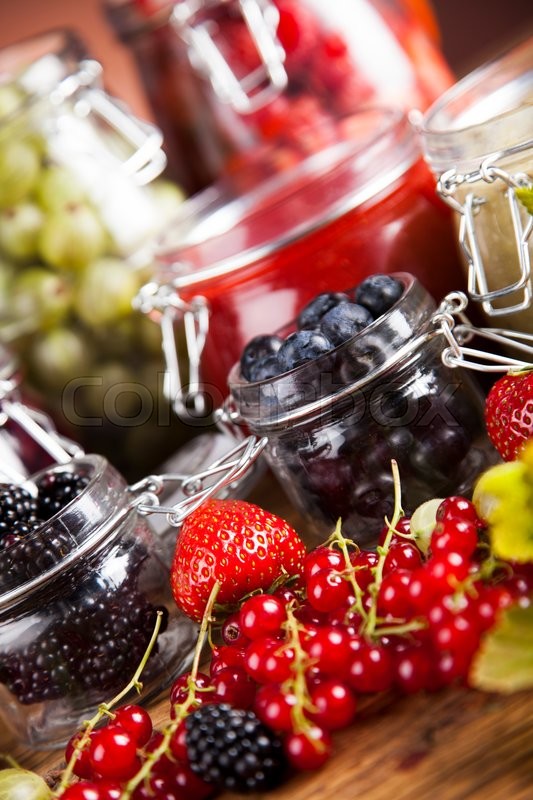 Fresh berries and wild berry jam | Stock image | Colourbox