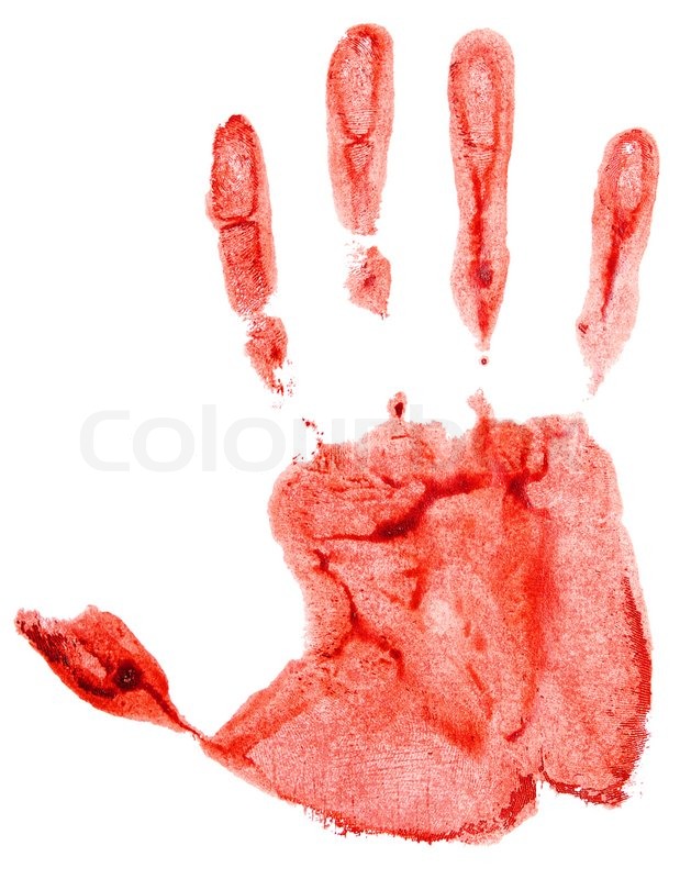 Blood-red hand print on a white | Stock Photo | Colourbox