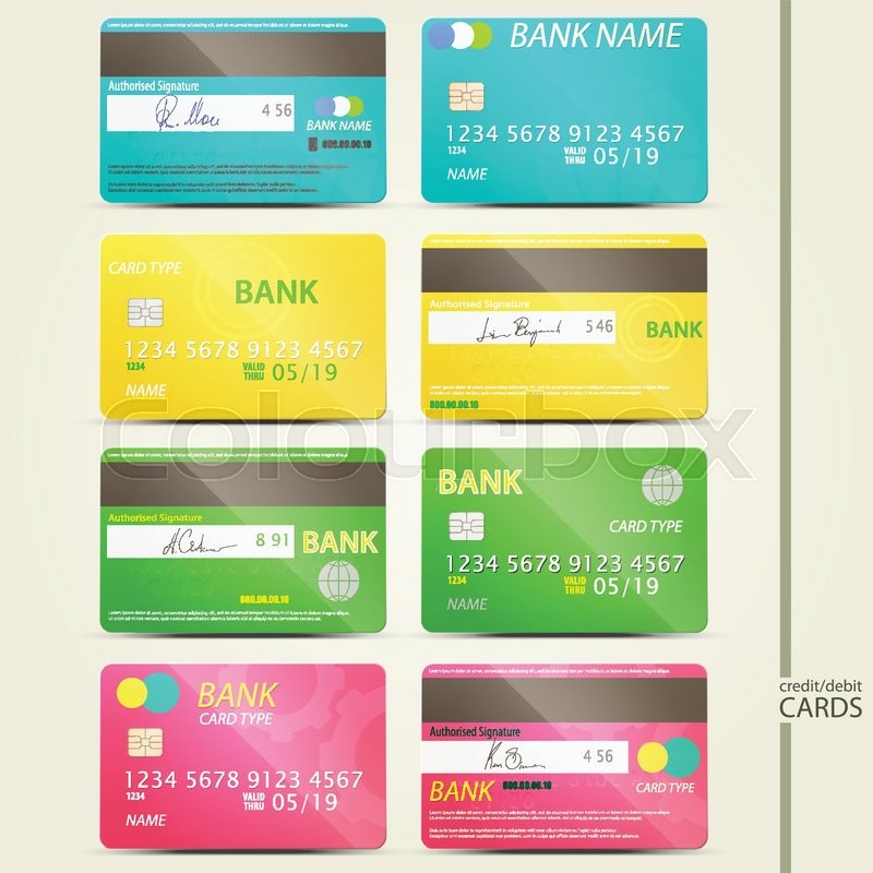 Set of colorful, realistic credit card ... | Stock vector | Colourbox