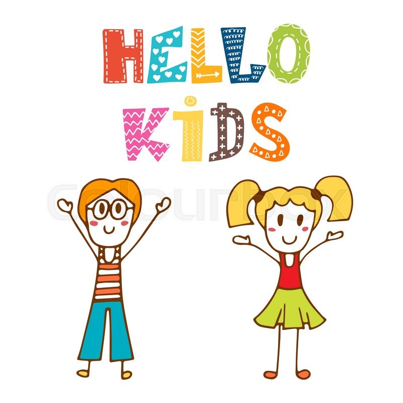 Hello kids. Hand drawn happy children. ... | Stock vector | Colourbox