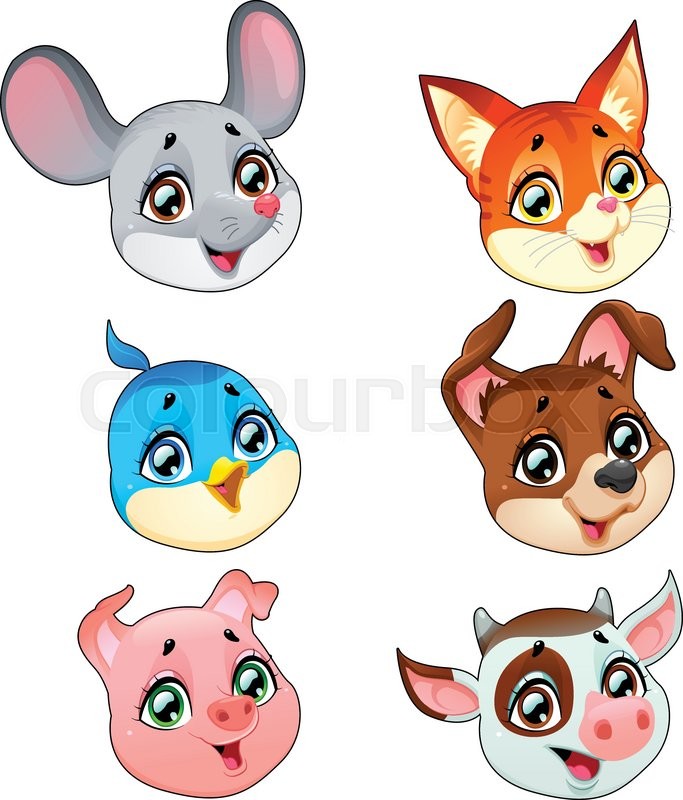 Cats And Dogs Cartoon Faces