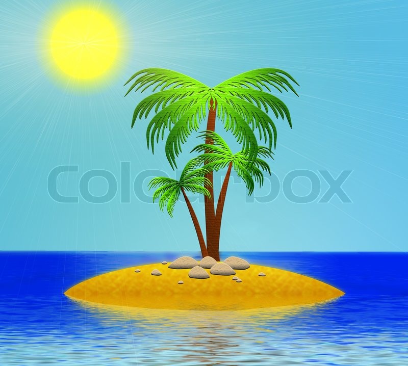 Øen i havet med palmer og sten . | stock foto | Colourbox