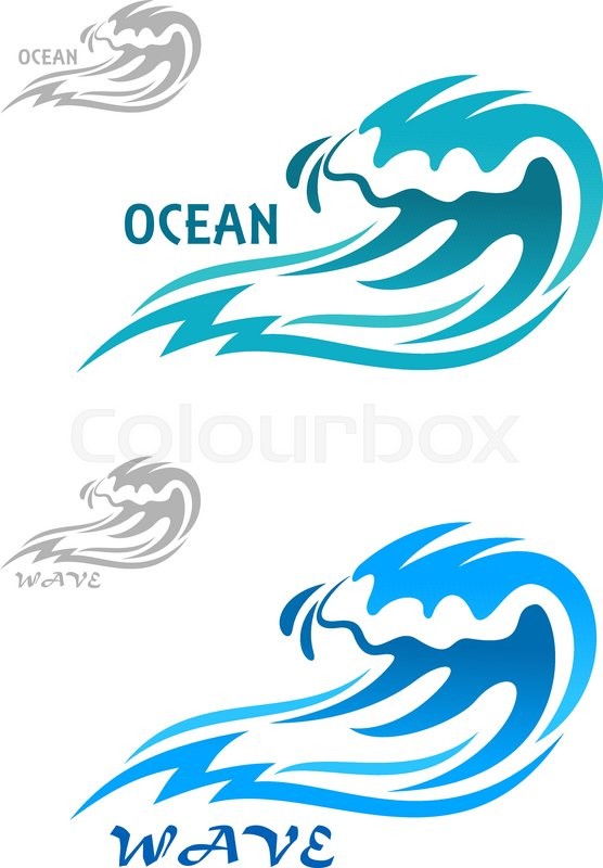 Cresting curling blue ocean wave in ... | Stock vector | Colourbox