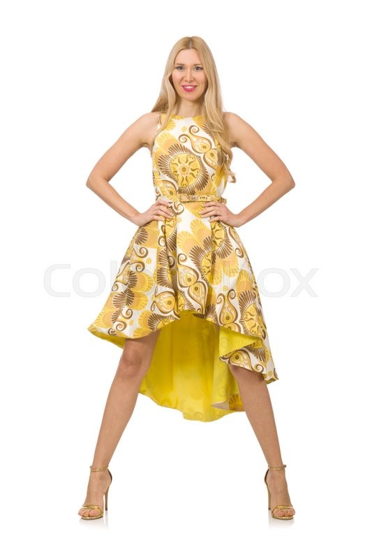 Lady in charming yellow dress isolated ... | Stock image | Colourbox