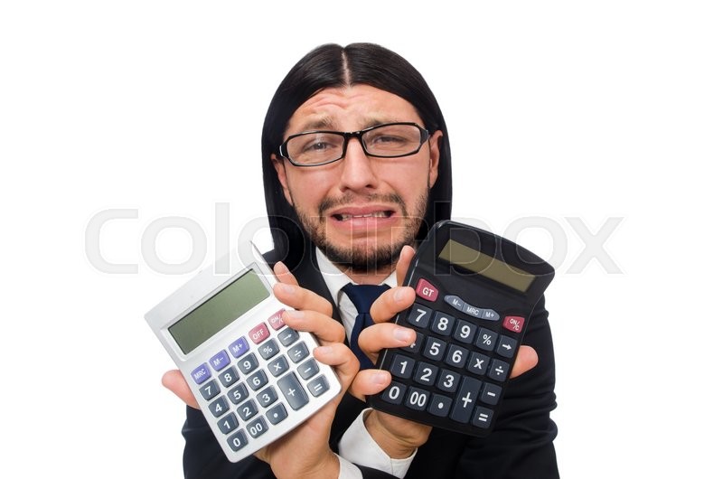 Man with calculator isolated on white | Stock image | Colourbox