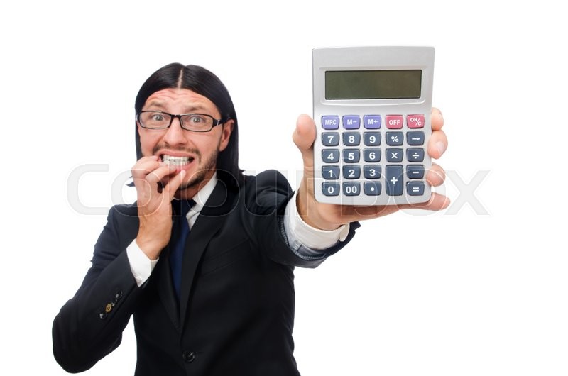 Man with calculator isolated on white | Stock image | Colourbox